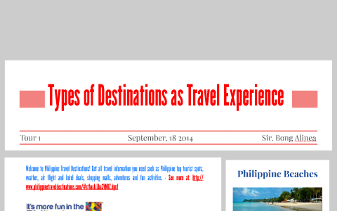 Types of Destinations as Travel Experience by Al Rudjel Tanqueco