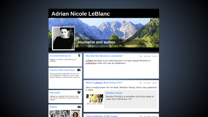Adrian Nicole LeBlanc by Kate Holder on Prezi