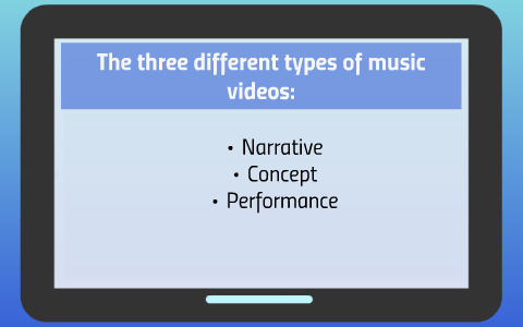 The three different types of music videos by Harmony Shaw on Prezi