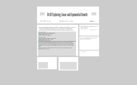 04.07 Exploring Linear and Exponential Growth. by Mckenna Benjamin on Prezi