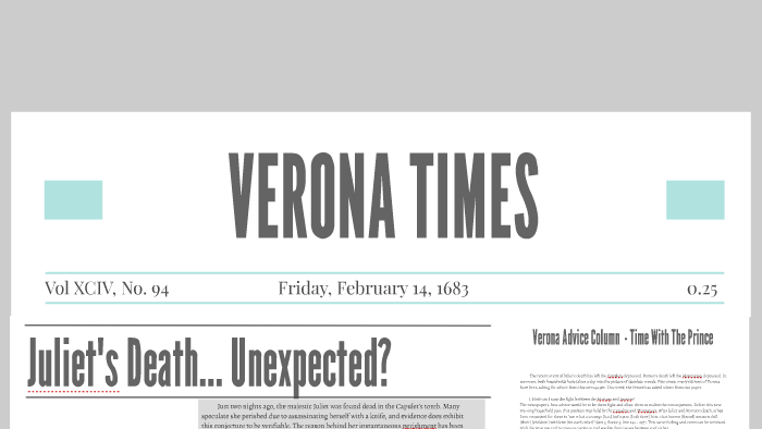 Romeo And Juliet Project - Newspaper by Pragnya Adapa on Prezi