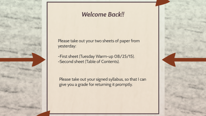 Welcome Back!! by Corina Fulce on Prezi