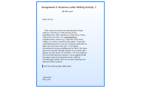 Assignment 3: Business Letter Writing Activity 1 by Eric Lyon on Prezi