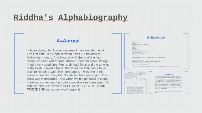 Riddha's Alphabiography by Riddha Riddha on Prezi
