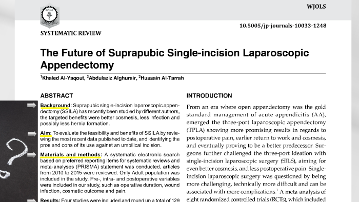 The future of suprapubic single incision appendectomy by Khalid ...