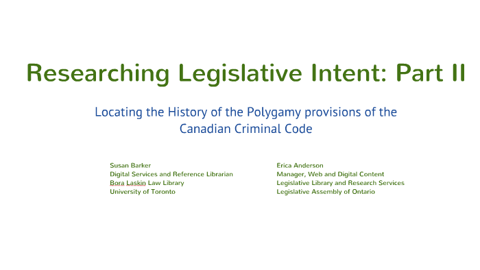 Researching Legislative Intent: Part II. Legislative History by Susan ...