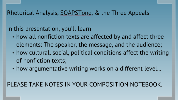 Rhetorical Analysis: Logos, Ethos, Pathos by Eric Eble on Prezi