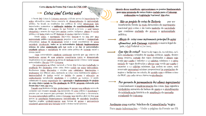 Carta aberta da Frente Pró-Cotas da UNICAMP by Ana Clara Melo on Prezi