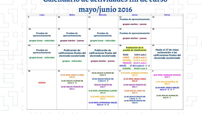 Calendario de actividades fin de curso by María - Félix Cilleros Boza ...