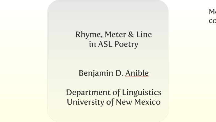 Rhyme, Meter & Line in American Sign Language Poetry by Benjamin Anible ...
