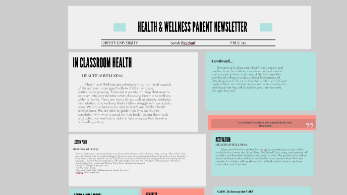 HEALTH & WELLNESS PARENT NEWSLETTER by Sarah Westhoff on Prezi