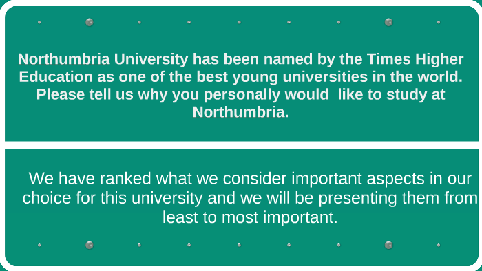 Northumbria University has been named by the Times higher ed by Chloe ...