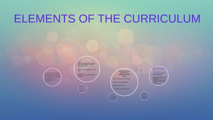ELEMENTS OF THE CURRICULUM by