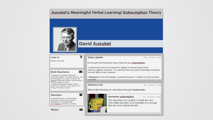 Ausubel's Meaningful Verbal Learning/ Subsumption Theory by Richelle ...