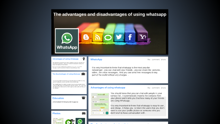 The advantages and disadvantages of using whatsapp by LESLY LPZ on Prezi