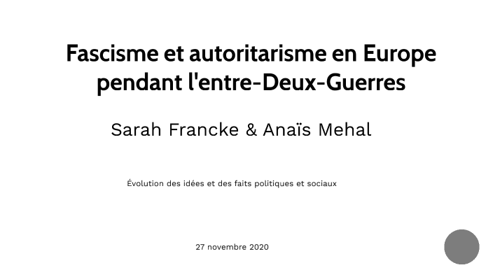 Fascisme et autoritarisme en Europe pendant l'entre-Deux-Guerre by ...