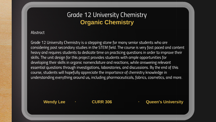 Grade 12 Organic Chemistry Unit Plan by Wendy Lee on Prezi