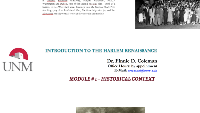 Module #1 Overview - Introduction to the Harlem Renaissance by . . on Prezi