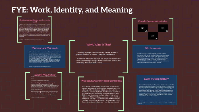 FYE: Work, Identity, and Meaning by Alex Allen on Prezi