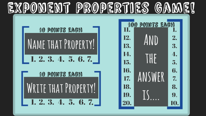 Exponent Properties Game! by on Prezi