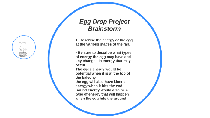 1. Describe the energy of the egg at the various stages of t by michael ...