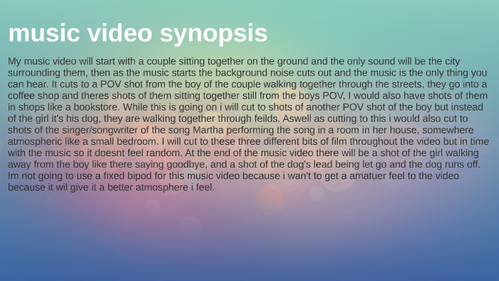 music video synopsis by Harry Potts on Prezi