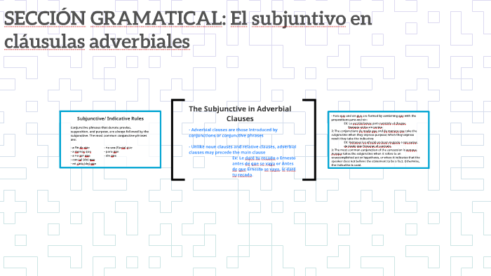 SECCIÓN GRAMATICAL: El subjuntivo en cláusulas adverbiales by Sadie ...