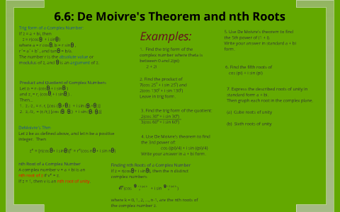 6.6: De Moivre's Theorem and nth Roots by Jessica Edrington on Prezi