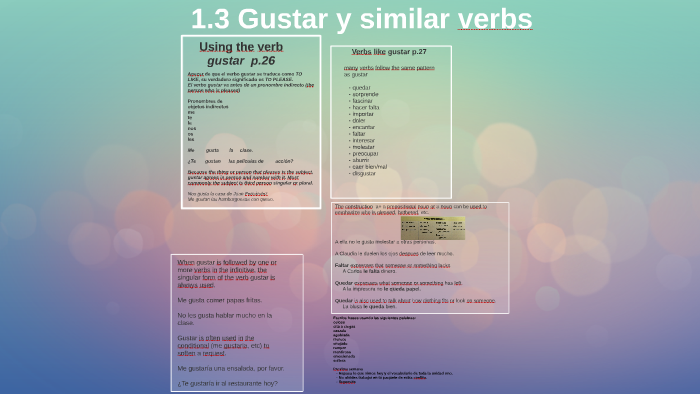 1.3 Gustar y similar verbs by Milena Fernández on Prezi