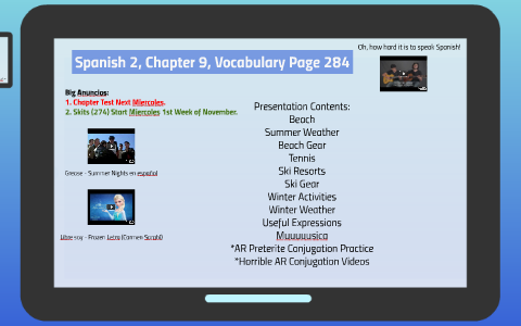 Spanish 2, Chapter 9, Vocabulary Page 284 by Spanish Lovinitt on Prezi