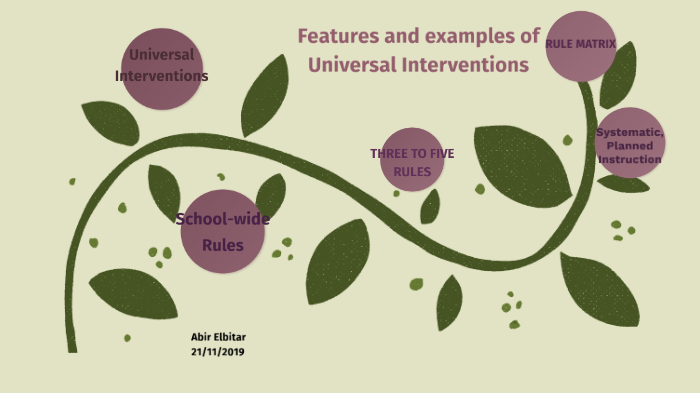 Features and Examples of Universal Interventions by Mariam Elbitar on Prezi