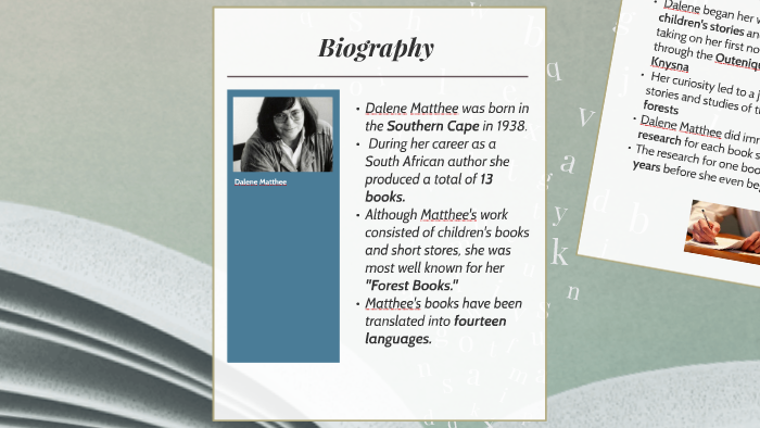 Dalene Matthee: bio, writing style, philosophy by Bonnie Opdyke on Prezi
