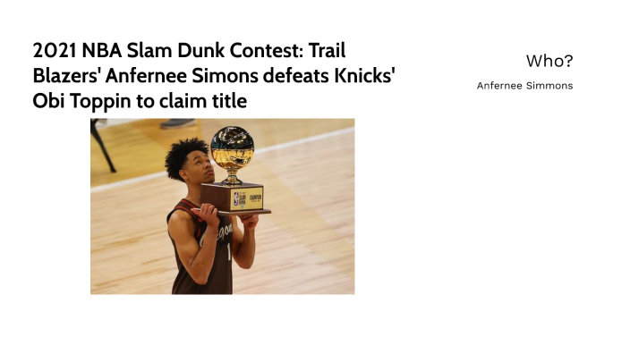 2021 NBA Slam Dunk Contest: Trail Blazers' Anfernee Simons defeats ...