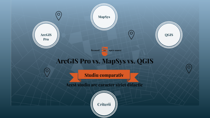 Tabel comparativ: ArcGIS Pro, MapSys, QGIS by Mihaela Bacescu on Prezi