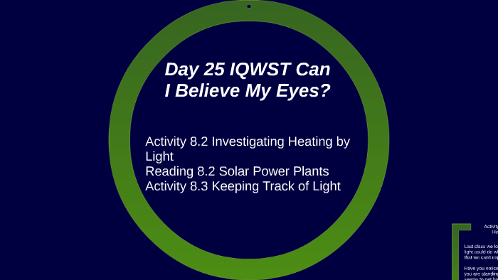 Day 25 IQWST Can I Believe My Eyes? Activity 8.2, Reading 8.2, Activity ...