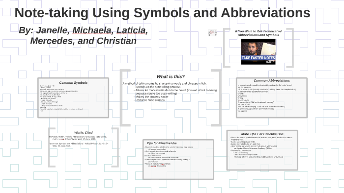 Notetaking Using Symbols and Abbreviations by Janelle LeBlanc on Prezi