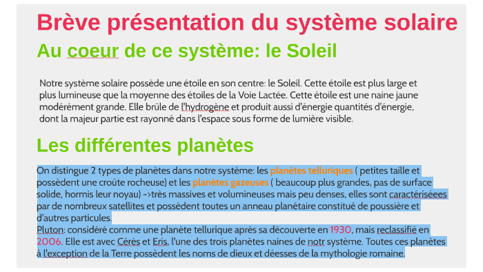 Brève présentation du système solaire by Lisa Vingtrois on Prezi