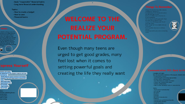 WELCOME TO THE REALIZE YOUR POTENTIAL PROGRAM. by desiree henry on Prezi