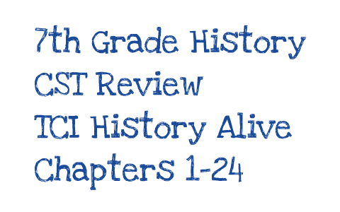 7th Grade CST History Review-Chapters 1-24: EQs of History Alive by ...